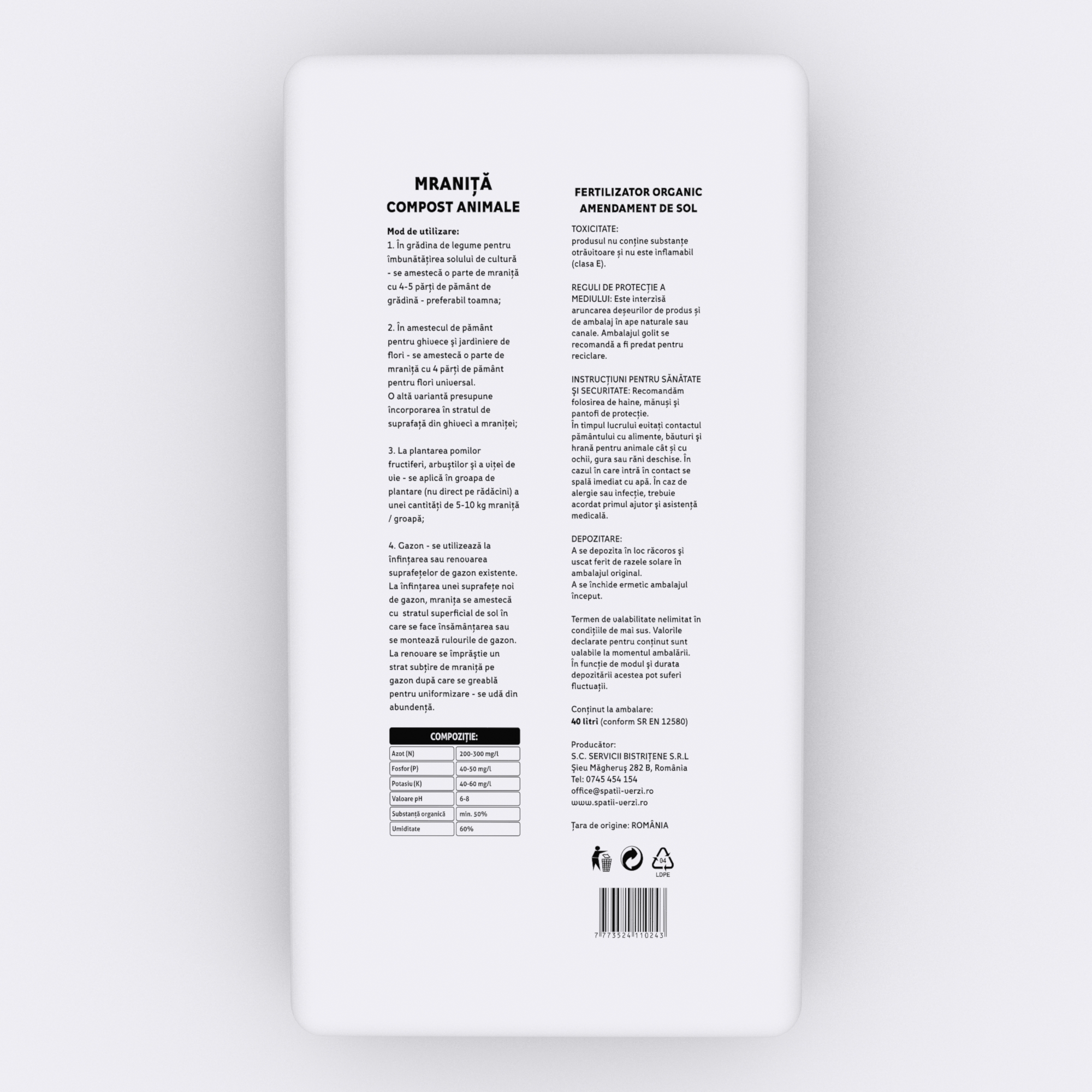 Mraniță 40l/1 palet(60 saci) | Spatii Verzi